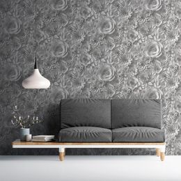 A.S. Cr&eacute;ation Vliestapete &raquo;PintWalls Blumen 3D Optik&laquo; gemustert matt neutral glatt Blumenwand Tapeten Wohnzimmer Schlafzimmer K&uuml;che modern Flur Design grau Vinyl, 
