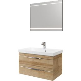 Badm&ouml;bel-Set &raquo;Balto 2-teilig Mineralmarmor-Waschtisch mit LED-Spiegel, Waschplatz&laquo; 2 Stk. tlg. braun Holzwerkstoff B/H/T: 92cmcm x 200cmcm x 50,8cmcm,