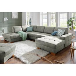 OTTO home Wohnlandschaft &raquo;Puccini U-Form&laquo; mit Federkern, Sitztiefenverstellung, Kontrastnaht grau Luxus-Microfaser (100% Polyester);Luxus-Microfaser 