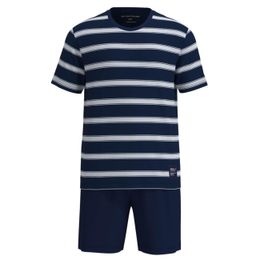 Tom Tailor Herren Shorty, Gr. 54blau, mittel, ringel, Single Jersey, Obermaterial: 100% Baumwolle, Homewear-Sets, aus Baumwolle, weiches Single