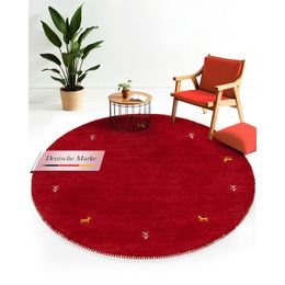 CarpetFine Wollteppich &raquo;Gabbeh Uni, auch als L&auml;ufer und Rund erh&auml;ltlich&laquo; rund 15 mm H&ouml;he reine Wolle, handgewebt, Gabbeh Loom Tiermotiv, gro&szlig;e 