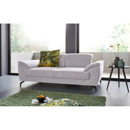 Sit & More sit&more 2-Sitzer &raquo;Percy&laquo; 12 cm Fu&szlig;h&ouml;he, Sitztiefenverstellung, wahlweise Kopfteilverstellung silber B/H/T: 197cm x 112cm, Luxus-Microfaser Paris,mit 