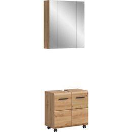 Welltime Badm&ouml;bel-Set &raquo;FLORENZ, 2-tlg. Bad-Kombination, hochwertige MDF-Front&laquo; best. aus: 1 Spiegelschrank, 1 Waschbeckenunterschrank, 3 Stk. tlg. B/H