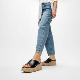 fitflop Damen Pantolette "PLATFFORMS ESPADRILLE LEATHER WEDGE CROSS SLIDES", Gr. 41schwarz, Leder, Schuhe, Keilabsatz, Plateau, Sommerschuh mit Wedge