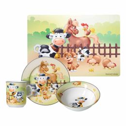 Ritzenhoff & Breker Kindergeschirr-Set "Kindergeschirr mit Platzset Hoftiere bunt", 4, bunt, RITZENHOFF & BREKER, Geschirr-Sets, Sp&uuml;lmaschinengeeignet