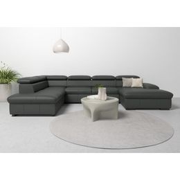 OTTO home Wohnlandschaft &raquo;Alberto U-Form&laquo; mit Kopfteilverstellung, wahlweise mit Schlaffunktion grau Luxus-Microfaser in Lederoptik (100% Polyester);