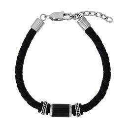 Tom Tailor Herren Tom Tailor Lederarmband schwarz 22cm, Edelstahl Kautschuk Leder