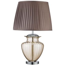 Searchlight Tischleuchte &raquo;Elina Table Lamp - Amber Glass, Chrome, Brown Pleated Shade&laquo; E27 1 Stk. braun 1, &Oslash; 42cm H: 69cm, 1 Stk.
