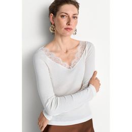 Richroyal Damen RICHROYAL Longsleeve elaganter V-Ausschnitt mit Spitze wei&szlig; XS