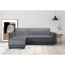 Ecksofa &raquo;Allie Schlafsofa 230 cm mit Relaxfunktion in der R&uuml;ckenlehne&laquo; Schlaffunktion (108/194,5cm), trendiger Cord o. pflegeleichter Velours grau 100