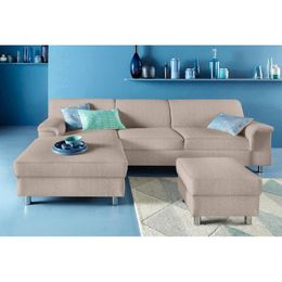 DOMO collection Ecksofa &raquo;Jamie, modern und elegant, Fu&szlig;h&ouml;he 9cm, L-Form,&laquo; wahlweise mit Bettfunktion beige B/H/T: 251cm x 72cm x 80cm, Struktur fein, 