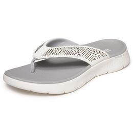 Skechers Damen Zehentrenner "GO WALK FLEX SANDAL", Gr. 42, grau, Lederimitat, metallic, Schuhe, Sommerschuh, Badeschuh, Strandschuh mit