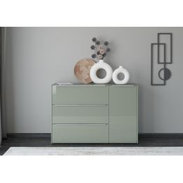 Sideboard, B:137cm H:94cm T:42cm, gr&uuml;n, SET ONE BY Musterring, Glas, Holzwerkstoff, Wohnzimmer, Sideboards, "Reno", Mit Gleitern und in verschiedenen