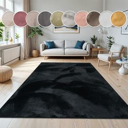 Paco Home Fellteppich &raquo;Kunstfell Soft 380&laquo; rechteckig 14 mm H&ouml;he Langflor, Kuschelteppich - besonders weich, Uni-Farben schwarz Polyester B : 60cm 1 Stk., 14mm,