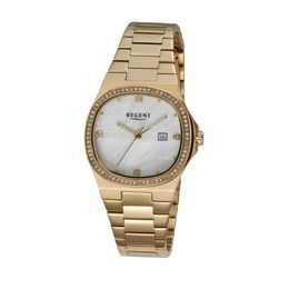 Regent Uhren REGENT Damen Quarzuhr, gold, Armbanduhren, Armbanduhr, Damenuhr, Edelstahlarmband, analog, Tag, Glassteine