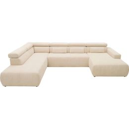 DOMO collection Wohnlandschaft &raquo;BRANDON whlw. mit Sitztiefenverstellung, whlw. Nierenkissen&laquo; mit Sitztiefenverstellung, Cord, creme beige Kunstleder 