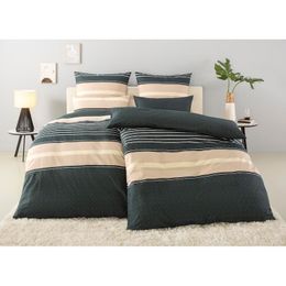 OTTO home Bettw&auml;sche &raquo;Circle&laquo; 2 Bettw&auml;sche aus Baumwolle mit Streifen-Design, moderne Bettw&auml;sche beige Linon, Obermaterial: 100% Baumwolle B/L: 135cm 