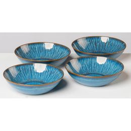 gipfelst&uuml;ck M&uuml;slischale &raquo;Eisfall&laquo; 4 Stk. aus Steinzeug Scandi-Style, gl&auml;nzende Reaktivglasur, jedes St&uuml;ck ein Unikat blau Steinzeug &Oslash; 17cm