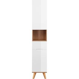 Welltime Hochschrank &raquo;Lund Badschrank skandinavisches Design mit viel Stauraum&laquo; Badm&ouml;bel, 2 T&uuml;ren und 1 Schublade, Breite 35cm wei&szlig; natur, B/H/T: 35cm