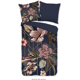 PURE luxury collection Wendebettw&auml;sche &raquo;Jos&laquo; 2 Stk. Mikrofaser, Pflegeleicht, Rei&szlig;verschluss, Wendeoptik, Blume, Blau blau Microfaser, Obermaterial: 