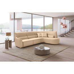 Egoitaliano Ecksofa &raquo;Puffy, extravagant & edel, Retro Designsofa, hoher Sitzkomfort, L-Form&laquo; mit Ottomane, wahlweise mit und ohne elektrischer Relaxfunktion beige
