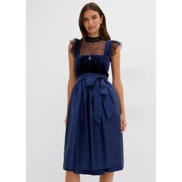 bonprix Dirndl mit Samt in Midil&auml;nge (2-tlg.Set), blau, Gr.38, traditionelles Dirndl mit hochwertigen Samtmieder und changierender Sch&uuml;rze. Der Rock ist mit einem angenehmen Baumwollfutter ausgestattet., aus Samt