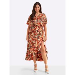 sheego Damen Wickelkleid "Kleid", bunt, Gr. 46, gemustert, mehrfarbig, 100% Viskose, Kleider