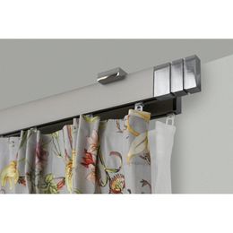 Garesa Gardinenstange &raquo;FLAT&laquo; 2 l&auml;ufig-l&auml;ufig Wunschma&szlig;l&auml;nge Rechteckprofil, Deckenmontage, perfekter Lauf, modern, verl&auml;ngerbar silber Aluminium B/L: 