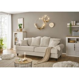 OTTO home 3,5-Sitzer &raquo;Westminster, Sofa im Landhausstil, Couch mit Zierkissen&laquo; Federkern-Polsterung, gedrechselter Fu&szlig;, hochwertiger Microfaserbezug 