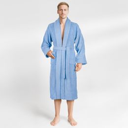 Herrenbademantel HAMMETEX, blau, Baumwolle, Hausm&auml;ntel, "hergestellt aus 100% Baumwolle &ndash; 380 g/m&sup2; Frottee, mit Taschen", saugf&auml;hig & Weich