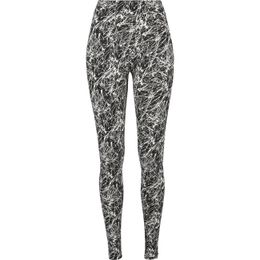 Urban Classics Damen Leggings "Urban Classics Damen Ladies Soft AOP Leggings", schwarz-wei&szlig;, Gr. XS, 85% Polyester, 15% Elasthan, Hosen