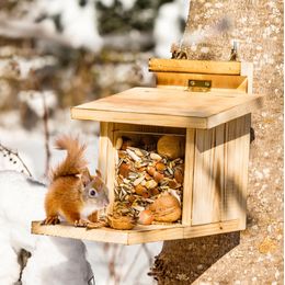 Windhager Futterhaus "f&uuml;r Eichh&ouml;rnchen mit klappbarem Boden, &Uuml;berwinterungshilfe", B:17cm H:18cm L:22cm, beige, Futterautomaten, Futterstation aus