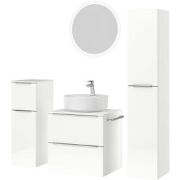 Badm&ouml;bel-Set Nobilia, B:140cm H:172,2cm T:48,5cm, wei&szlig;, Kastenm&ouml;bel-Sets, "Alvene", Hochglanz, inkl. Spiegel mit Touch-Sensor, in vier Breiten
