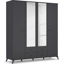 Rauch Dreht&uuml;renschrank &raquo;Lucena&laquo; mit schr&auml;g ausgestellten F&uuml;&szlig;en im Monochrom-Stil, mit Spiegel grau Holzwerkstoff B/H/T: 185cm x 203cm x 54cm