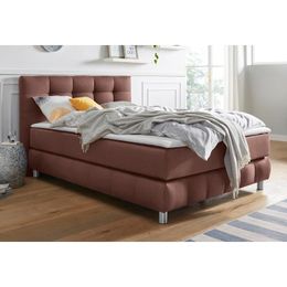 Home Affaire Boxspringbett &raquo;Salo XXL&laquo; in Samtoptik oder Struktur, 6 Breiten in &Uuml;berl&auml;nge 220cm, 4 H&auml;rtegrade braun Struktur, Liegefl&auml;che B/L: 140cm x 