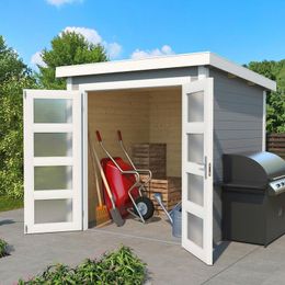 Lasita Maja Gartenhaus &raquo;Zambezi 2&laquo; Blochbohlenhaus 28mm grau Massivholz ohne Fu&szlig;boden, ohne Dacheindeckung