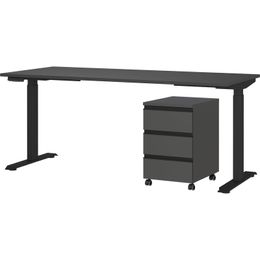 Germania B&uuml;rom&ouml;bel-Set &raquo;Lemont&laquo; 2 Stk. tlg. Set bestehend aus h&ouml;henverstellbarem Schreibtisch und Rollcontainer grau Holzwerkstoff, Kunststoff, Metall