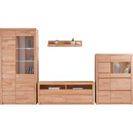 OTTO home Wohnwand &raquo;Silkeborg: 4-teilig, Breite: 320cm, Griffmulden, Fronten Massivholz&laquo; Set, 4 Stk. tlg. beige Holz teilmassiv Holzwerkstoff 