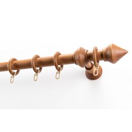 Garesa Gardinenstange &raquo;Palmo&laquo; &Oslash; 28 mm 1 l&auml;ufig-l&auml;ufig Wunschma&szlig;l&auml;nge Vorhanggarnitur aus Holz, verl&auml;ngerbar, mit Ringe/2 Lauf Gleiter braun 