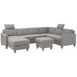 Home Affaire Wohnlandschaft &raquo;Earl U-Form&laquo; wahlweise auch mit Schlaffunktion oder Schlaffunktion mit Bettkasten grau Struktur fein (100% Polyester);