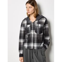 Apricot Damen Karobluse "Kariertes Hemd", grau, Gr. 40, kariert, gewebt, Obermaterial: 97% Polyester PES. 3% Elasthan EL., Blusen, mit Kapuze