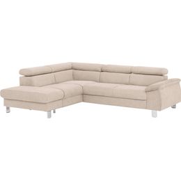 Ecksofa COTTA, B:249cm H:72cm T:100cm, beige, Microfaser PRIMABELLE (100% Polyester);Kunstleder SOFTLUX;Feinstruktur (100% Polyester);Kunstleder