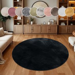 Paco Home Fellteppich &raquo;Kunstfell Soft 380&laquo; rund 14 mm H&ouml;he Langflor, Kuschelteppich - besonders weich, Uni-Farben schwarz Polyester &Oslash; 200cm 1 Stk., 14mm, &Oslash; 