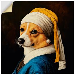 Wandbild Artland, B:70cm H:70cm, bunt, Vinyl, Wohnzimmer, Bilder, "Der Corgi mit dem Perlenohrring", als Alubild, Leinwandbild, Poster, Wandaufkleber