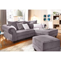 Home Affaire Ecksofa &raquo;King George King Henry, Mega Sofa, Breite 260cm, L-Form&laquo; mit Federkern, in legerer Polsterung und vielen Kissen grau Samtcord &raquo;
