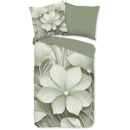 Good Morning Wendebettw&auml;sche &raquo;Artdeco&laquo; 2 Stk. 100% Baumwolle, Renforc&eacute;, Rei&szlig;verschluss, Wendeoptik, Blumen gr&uuml;n Renforc&eacute;, Obermaterial: 100% Baumwolle