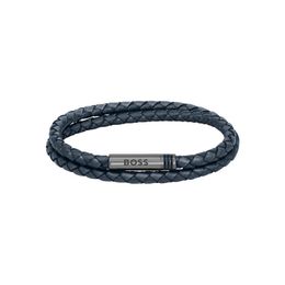 BOSS Herren BOSS Armband &raquo;Schmuck Edelstahl Lederarmband Wickelarmband ARES&laquo; blau M, Edelstahl Leder