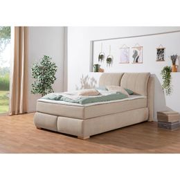 Home Affaire Boxspringbett &raquo;Breitenthal&laquo; abnehmbare R&uuml;ckenkissen mit Klettband beige Struktur (100% Polyester), Liegefl&auml;che B/L: 140cm x 200cm, 