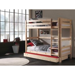 Vipack Etagenbett &raquo;Pino, inkl. Rolllattenrost, Leiter und Absturzschutz&laquo; B/H/T ca. 210x182x105cm, massiv Kiefer verschiedene Farben, wahlweise ohne Schublade