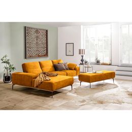 W.Schillig Ecksofa &raquo;run, Designsofa mit tollem Sitzkomfort, L-Form&laquo; mit Holzsockel, F&uuml;&szlig;e in Bronze pulverbeschichtet, Breite 299 cm gelb Longlife Xtra